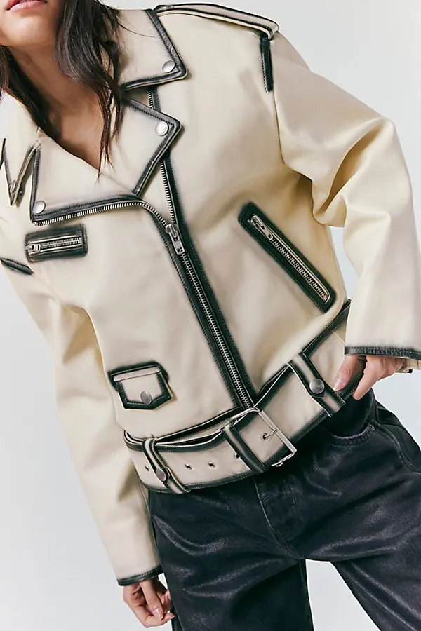 アイレネ　irene Fur hoded leather jacket レザー Stand Studio Irene Jacket Feather White Black — Aggregate Supply